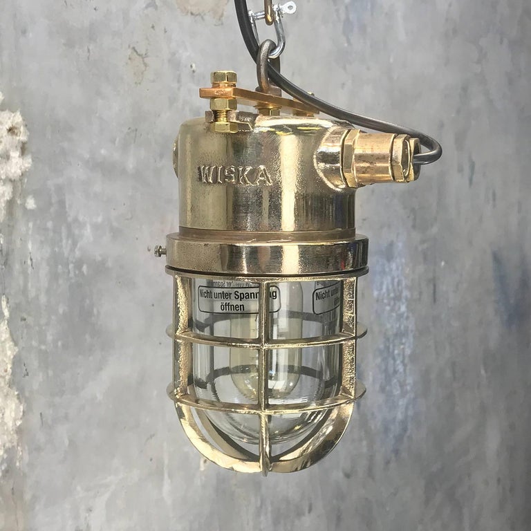 Late Century German Cast Brass and Glass Shade Explosion Proof Pendant ...