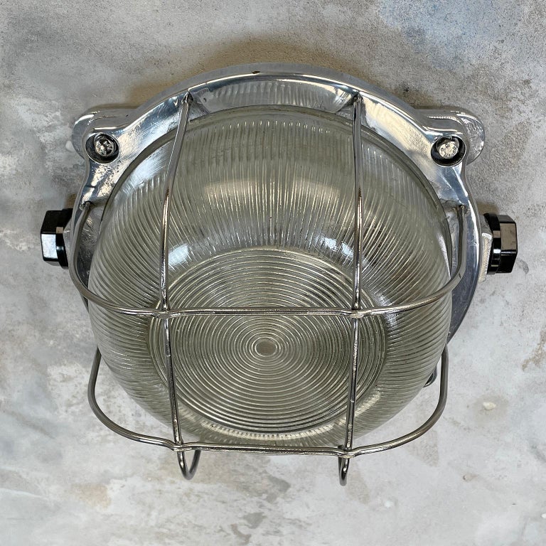 Late Century Industrial Cast Aluminium Circular Bulkhead lamp Reeded ...