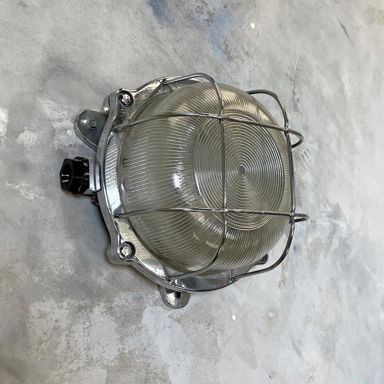 Late Century Industrial Cast Aluminium Circular Bulkhead lamp Reeded ...