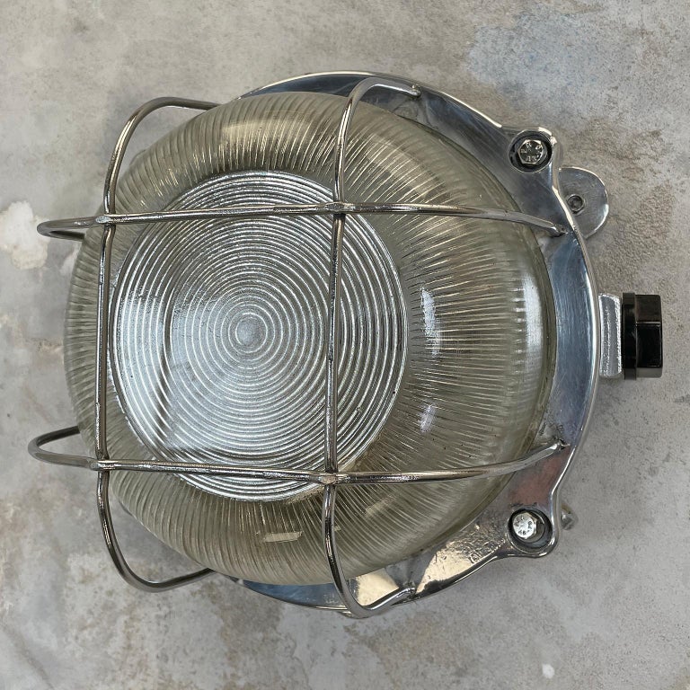 Late Century Industrial Cast Aluminium Circular Bulkhead lamp Reeded ...