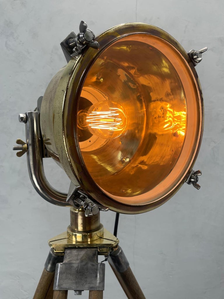 Late Century Japanese Brass Searchlight and British Wooden Tripod ...
