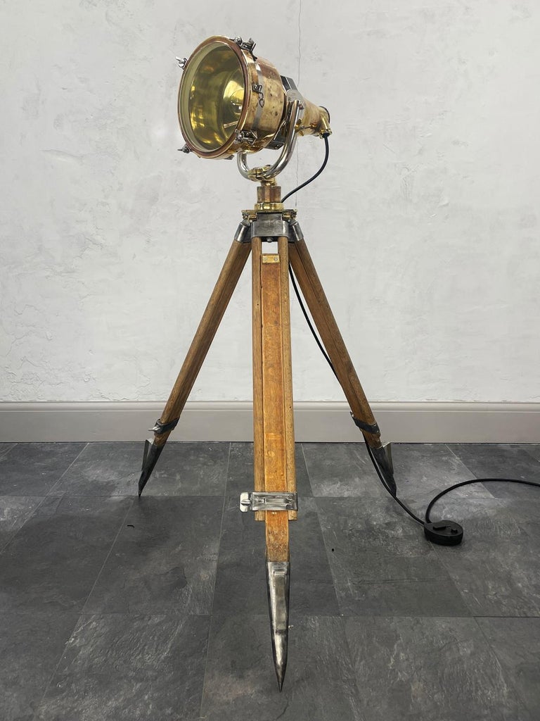 Late Century Japanese Brass Searchlight and British Wooden Tripod ...