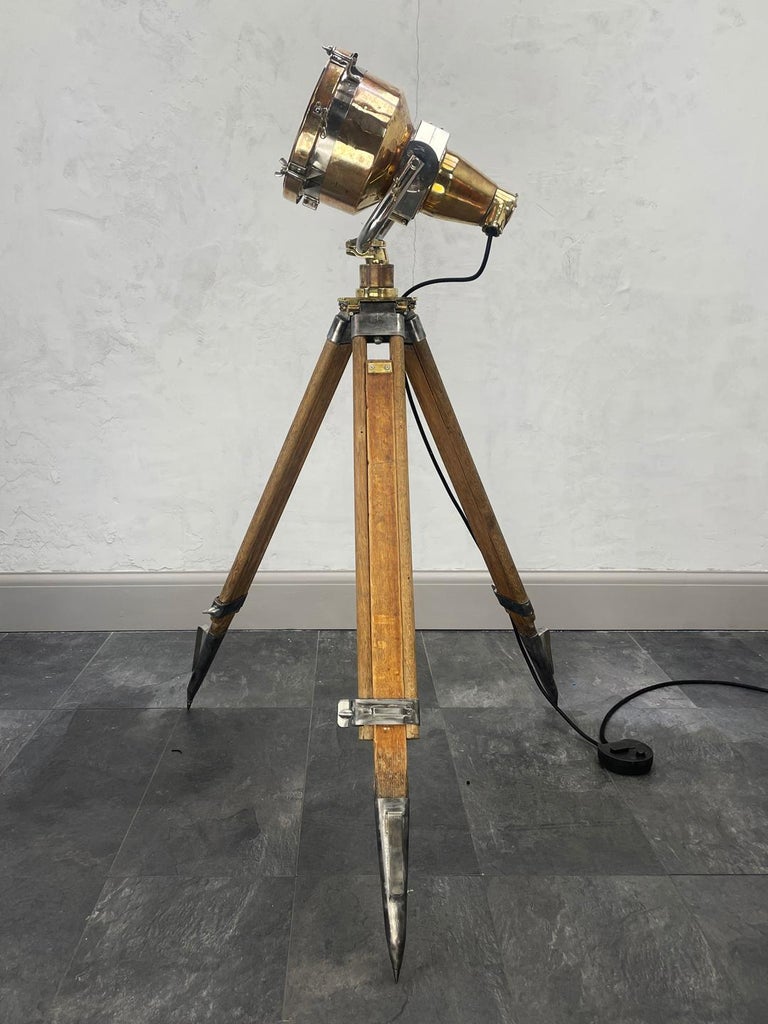 Late Century Japanese Brass Searchlight and British Wooden Tripod ...