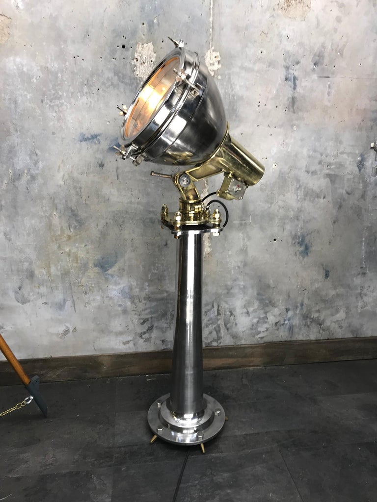 Late Century Japanese Industrial Brass and Stainless Steel Searchlight ...