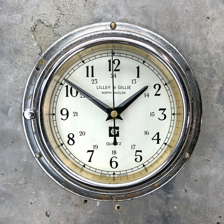 Late Century Lilley and Gillie Chromed Brass Wall Clock Beveled Glass ...