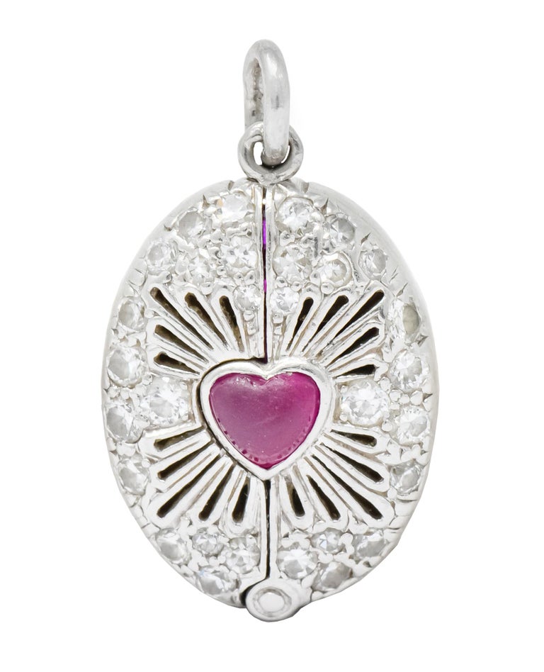 Late Edwardian Ruby Diamond Platinum Sacred Heart Cross Articulated ...
