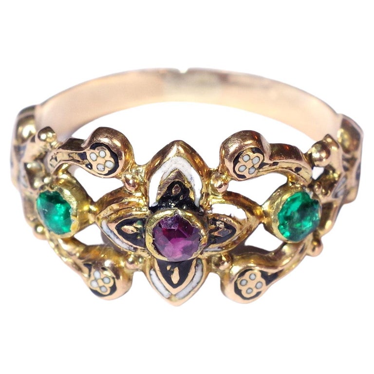 Late Georgian Enamel Ring in Rose Gold 18 Karats For Sale at 1stDibs