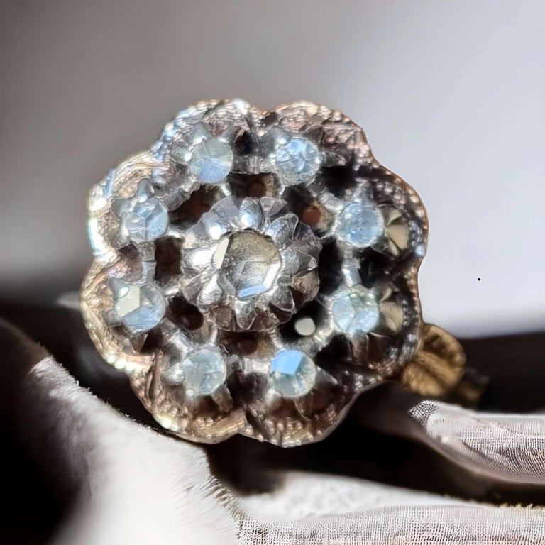 Late Georgian Era Rose cut Diamond Flower Ring For Sale at 1stDibs