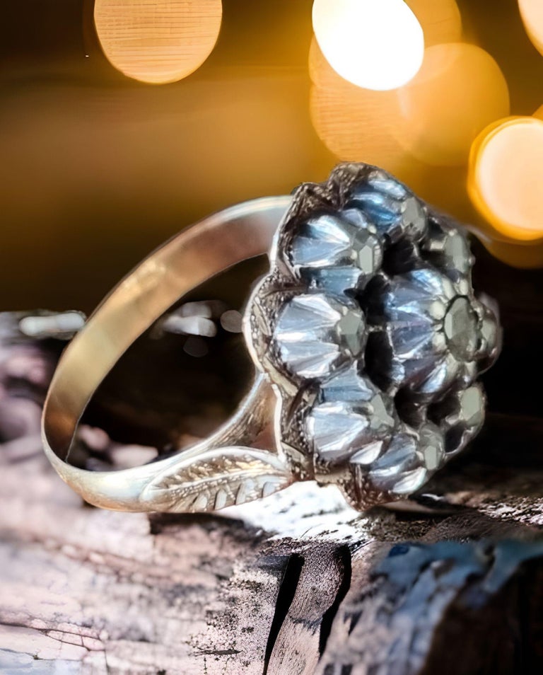 Late Georgian Era Rose cut Diamond Flower Ring For Sale at 1stDibs