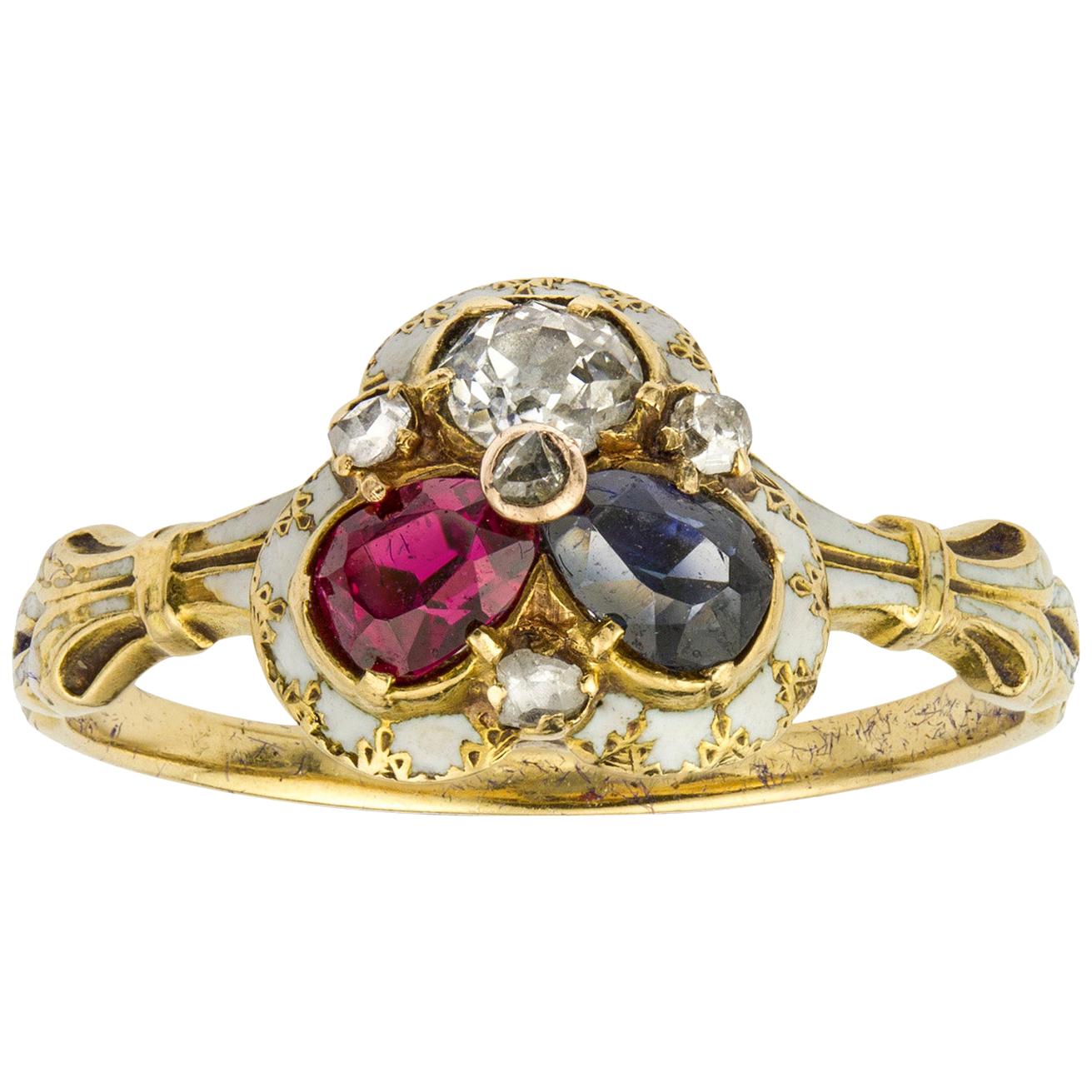 Late Georgian Ruby, Sapphire and Diamond Enamel Ring at 1stDibs ...