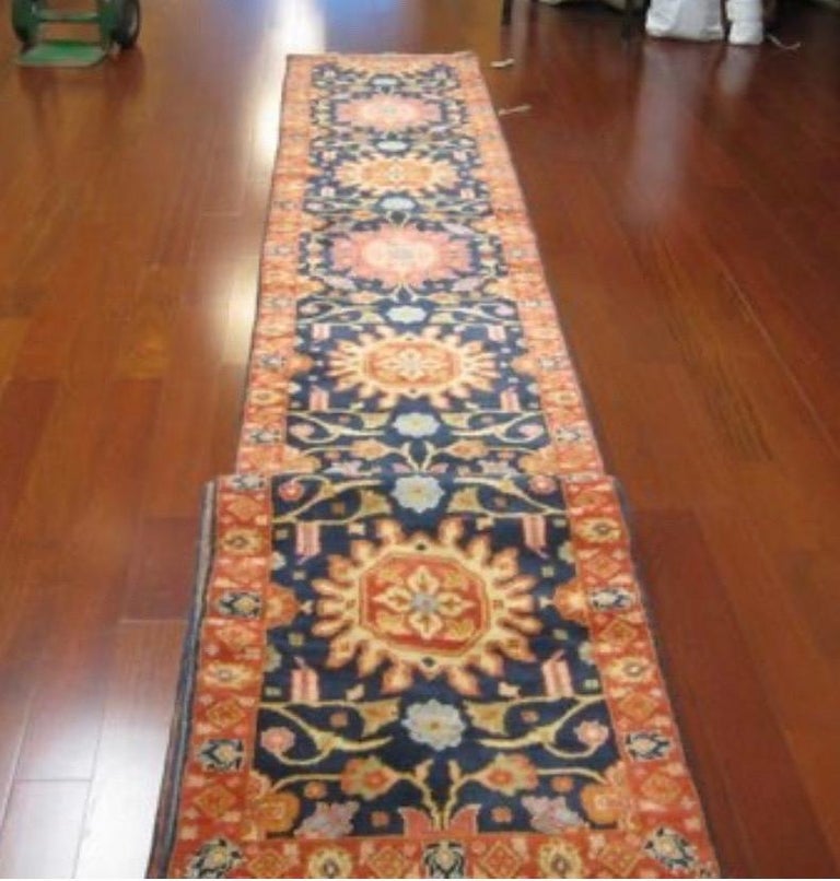 Late Long and Narrow Navy Blue Tribal Persian Style Runner Rug For Sale ...