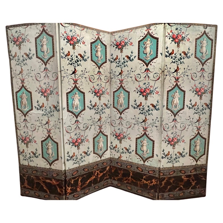 Late Louis XVI Papier Peint Four Fold Screen Depicting Medallions of ...