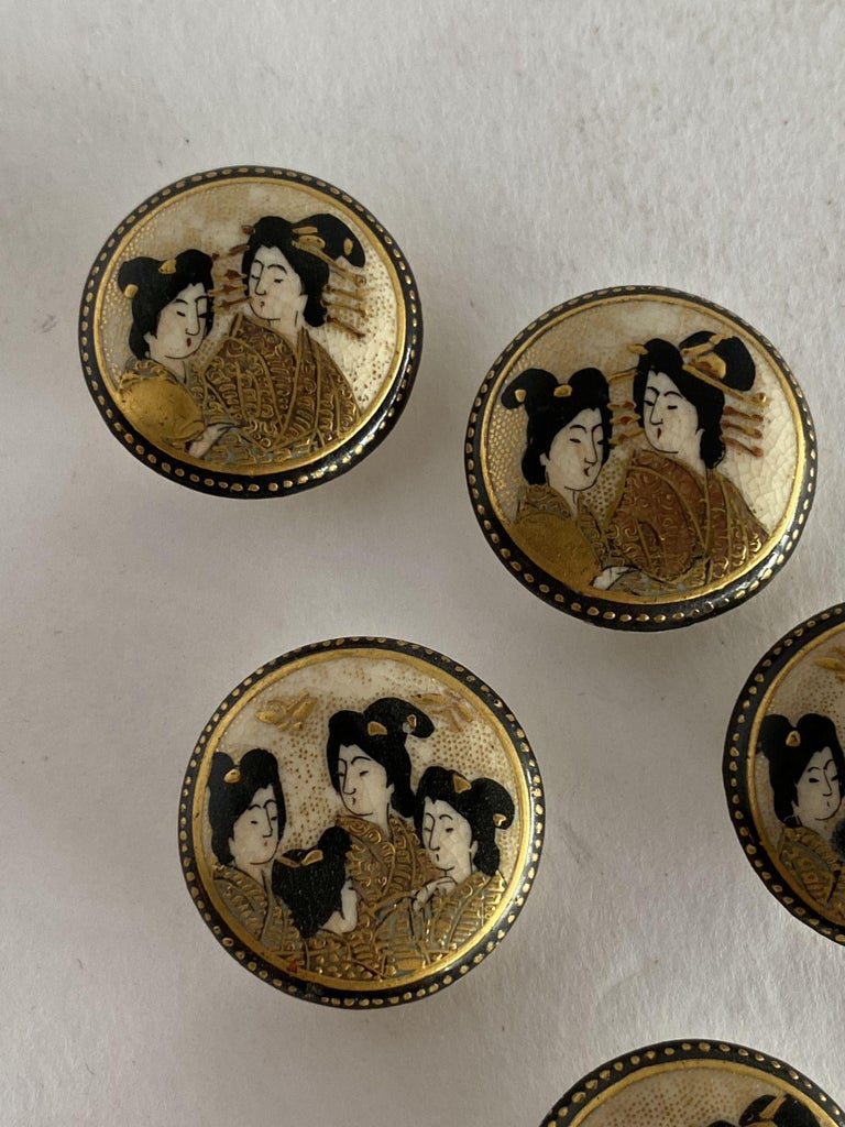 Late Meiji Era Hand Painted Geisha Satsuma Button Set of 5 For Sale at ...