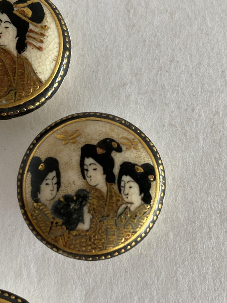 Late Meiji Era Hand Painted Geisha Satsuma Button Set of 5 For Sale at ...