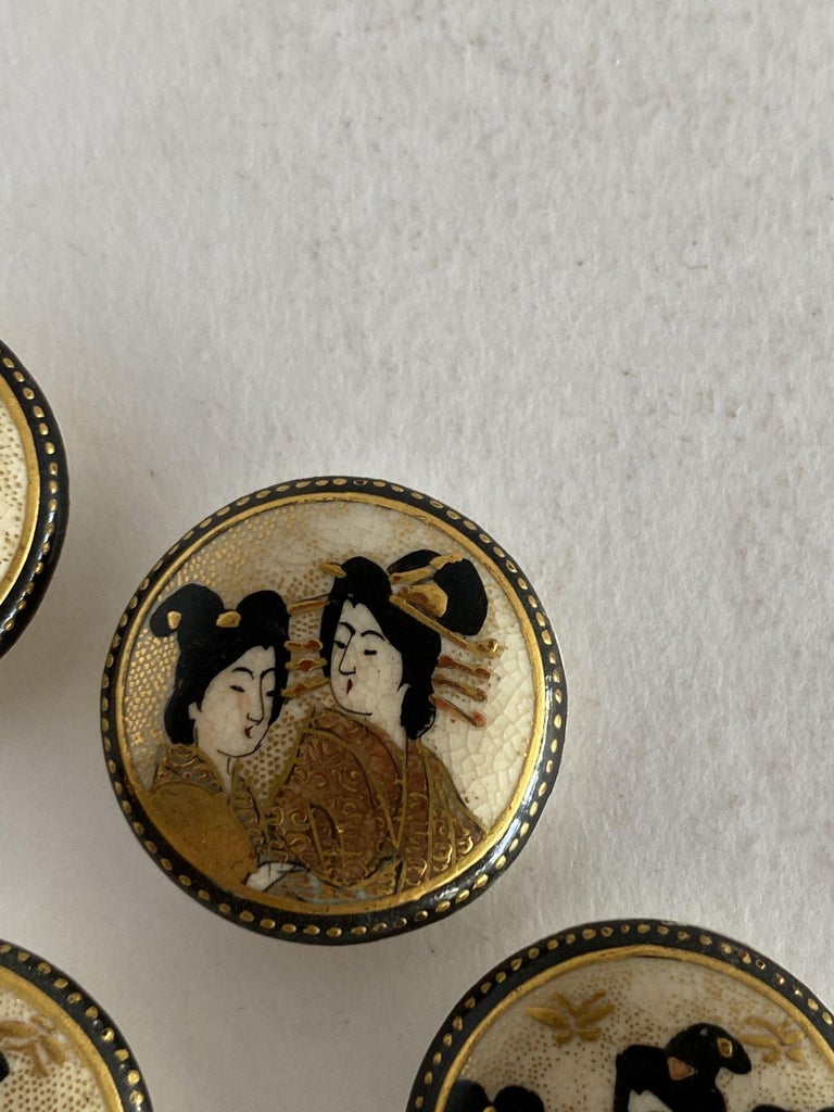 Late Meiji Era Hand Painted Geisha Satsuma Button Set of 5 For Sale at ...