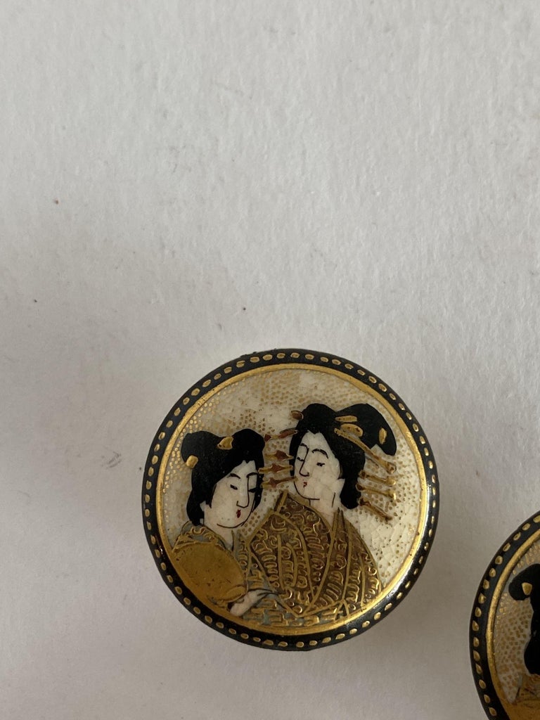 Late Meiji Era Hand Painted Geisha Satsuma Button Set of 5 For Sale at ...