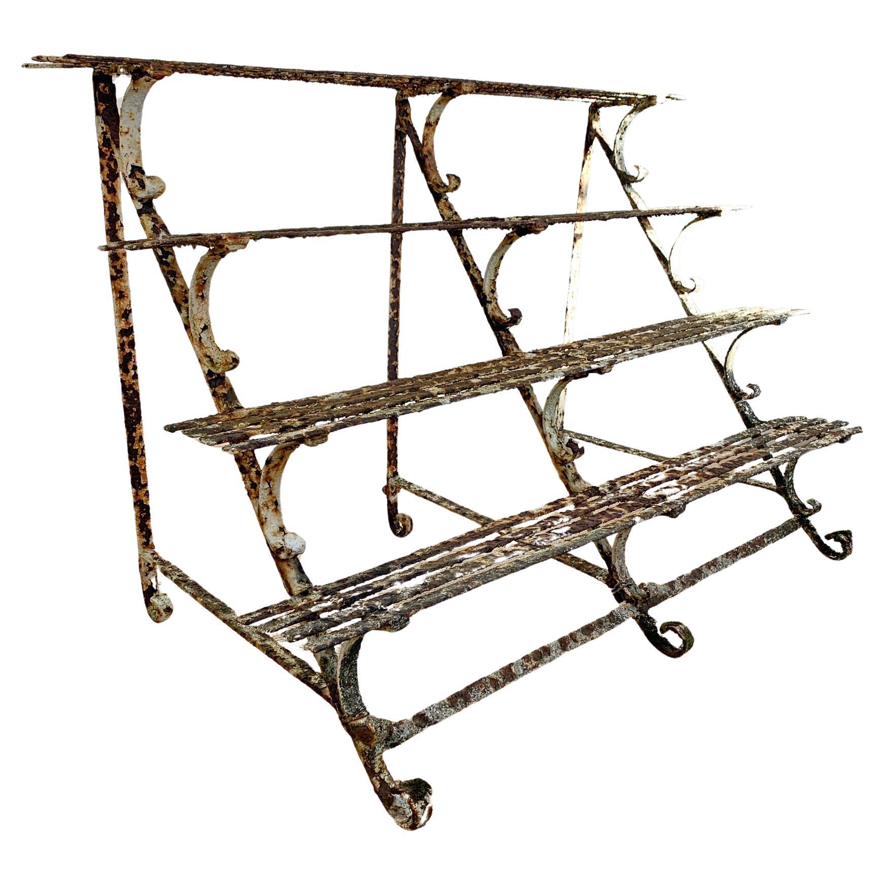 French Art Nouveau Scrolling Wrought Iron 3-Tier Garden Plant Stand at ...