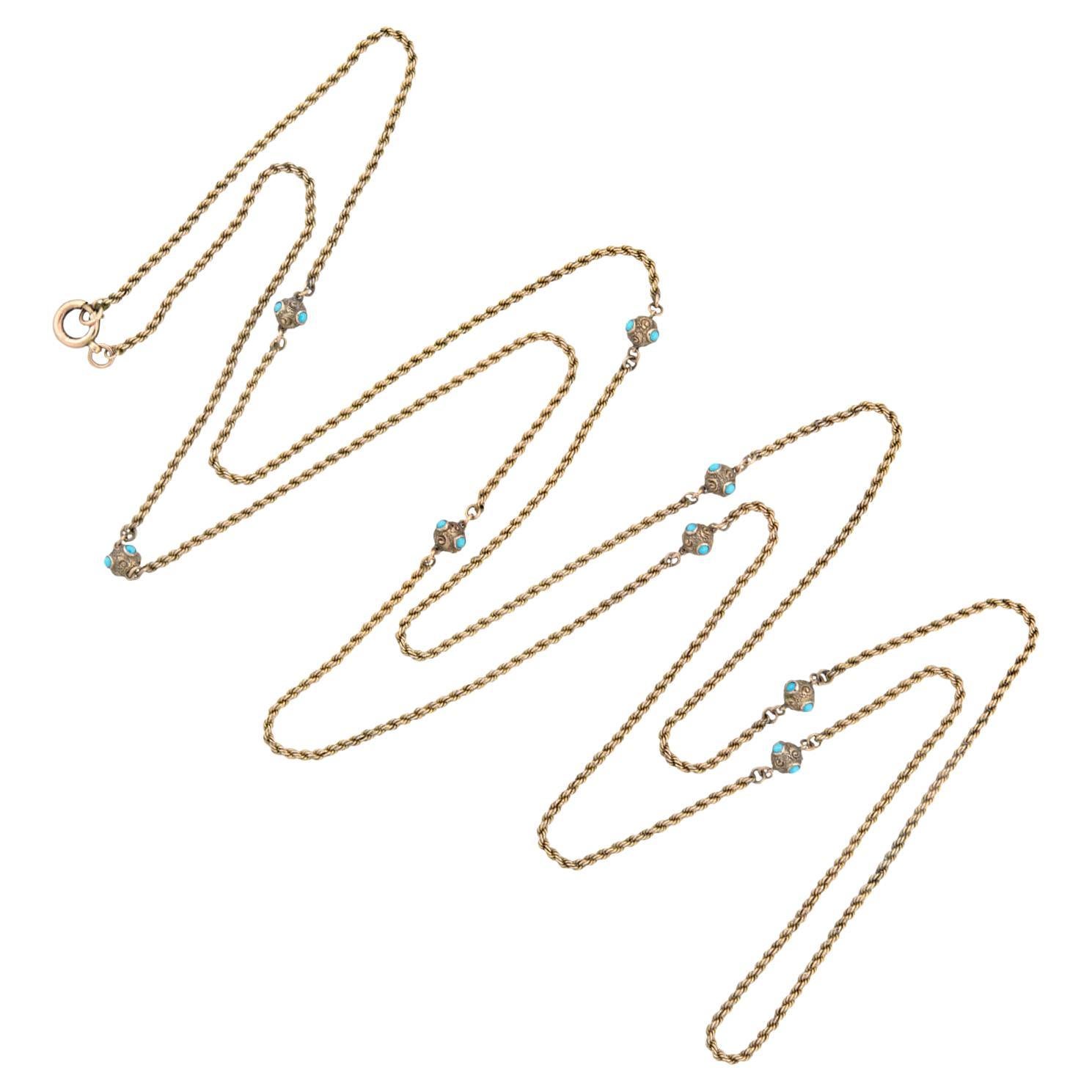 Late Victorian French Yellow Gold Link Chain Necklace For Sale at 1stDibs