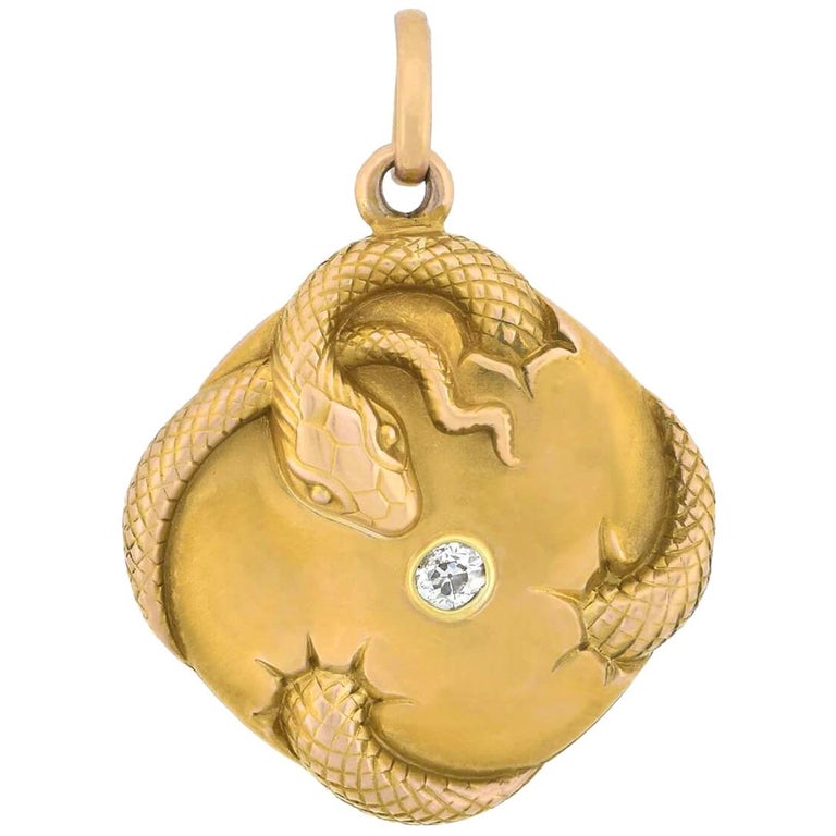 Late Victorian 14 Karat Doubled Sided 0.20 Total Carat Diamond Snake ...