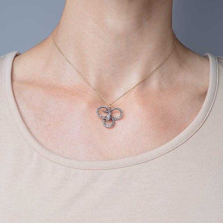 Late Victorian 18 Karat and Sterling Old Rose Cut Diamond Snake Pin ...