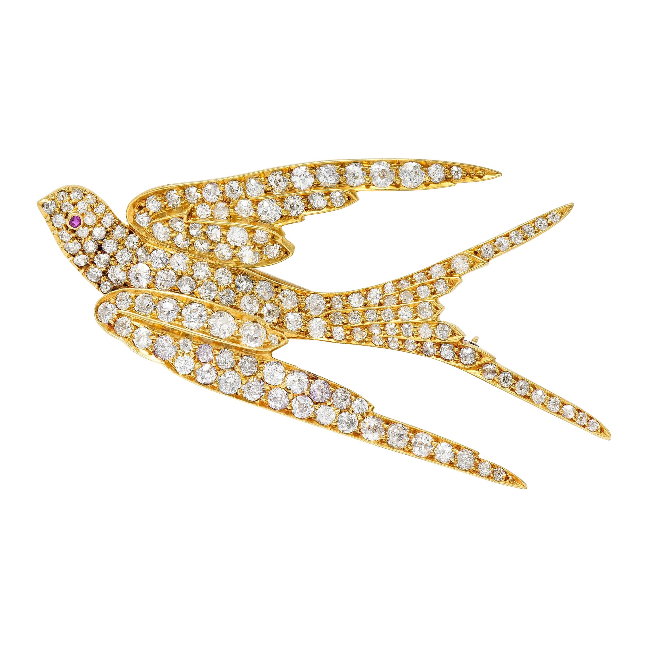 Victorian Silver Set Diamond and Yellow Gold Swallow Brooch For Sale at ...