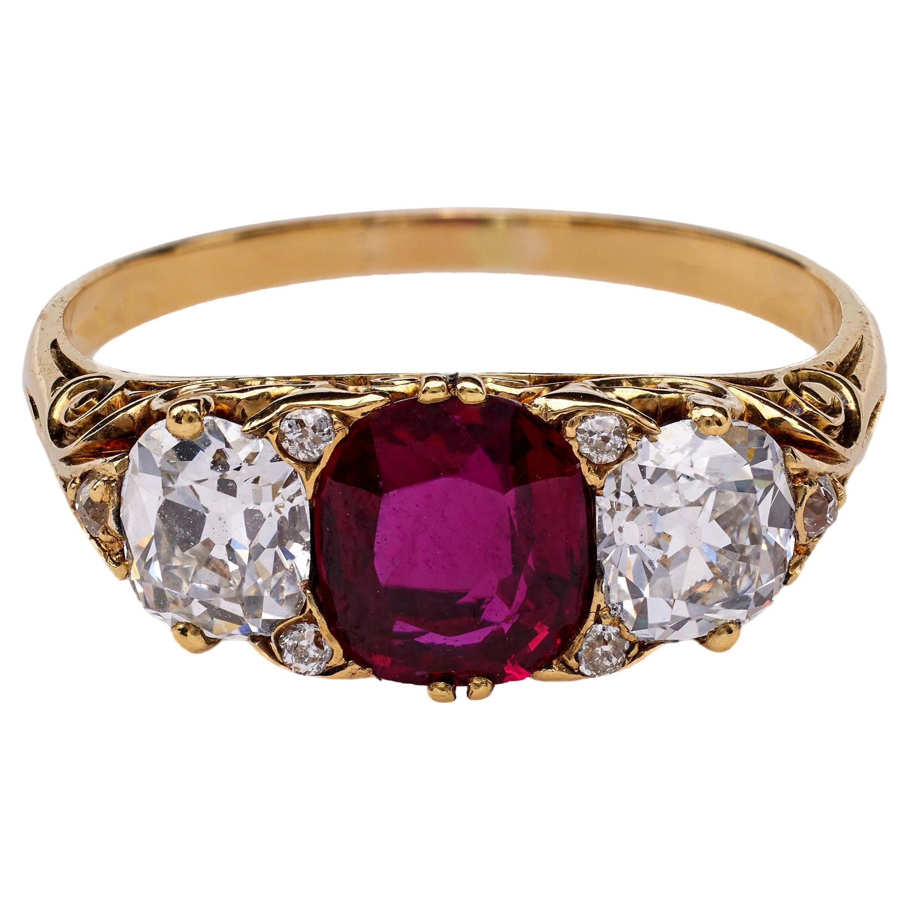 Mid Century 3.68 Burma No Heat Ruby Diamond 18k Yellow Gold Dome Ring ...