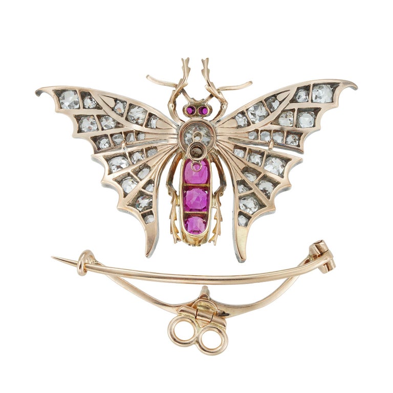 Late Victorian Burmese Ruby and Diamond Butterfly Brooch For Sale at ...