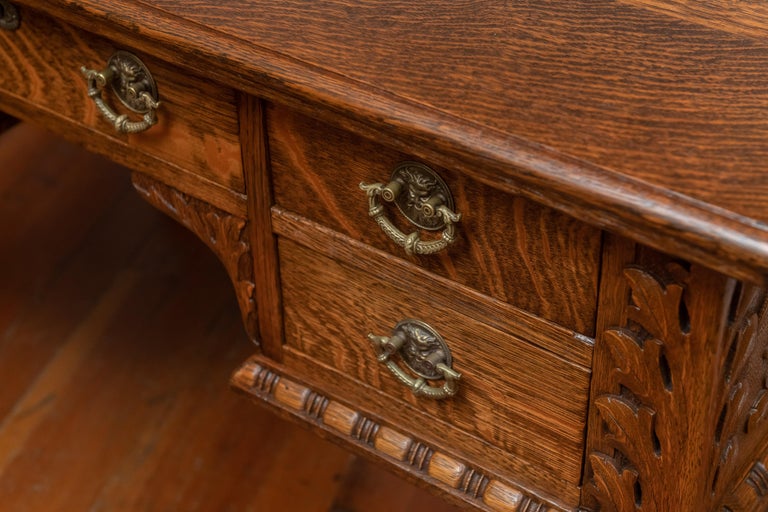 Late Victorian Carved American Tiger Oak Library Table, circa 1890s at ...
