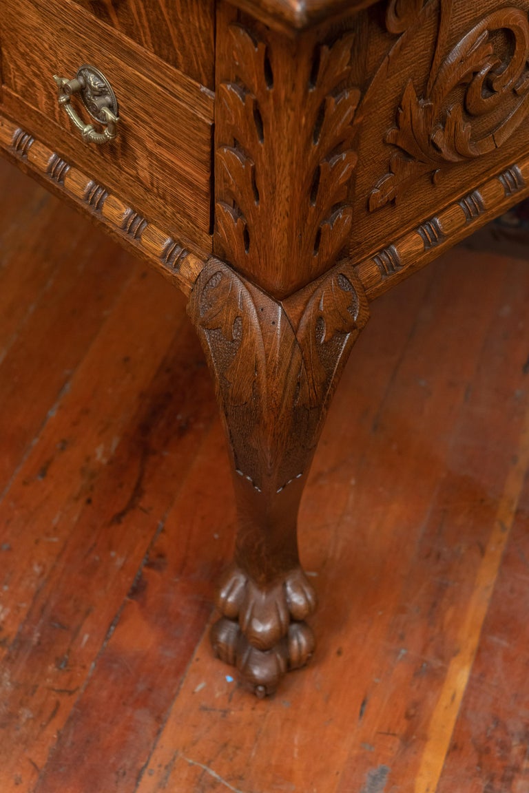 Late Victorian Carved American Tiger Oak Library Table, circa 1890s at ...