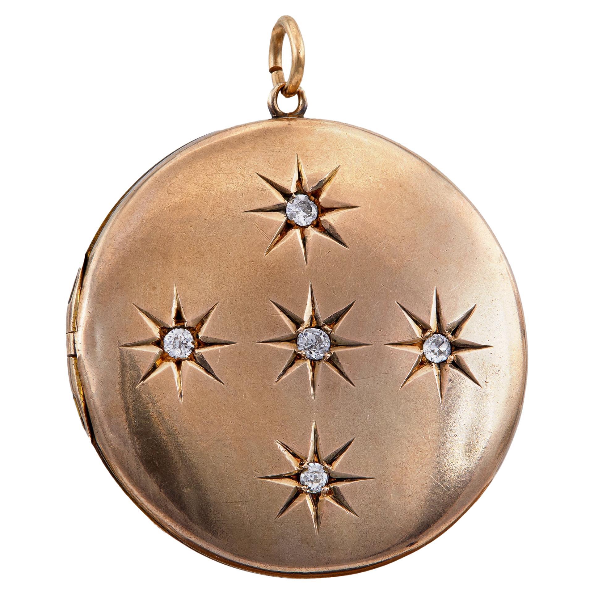 Late Victorian Diamond 9K Rose Gold Locket Pendant For Sale at 1stDibs