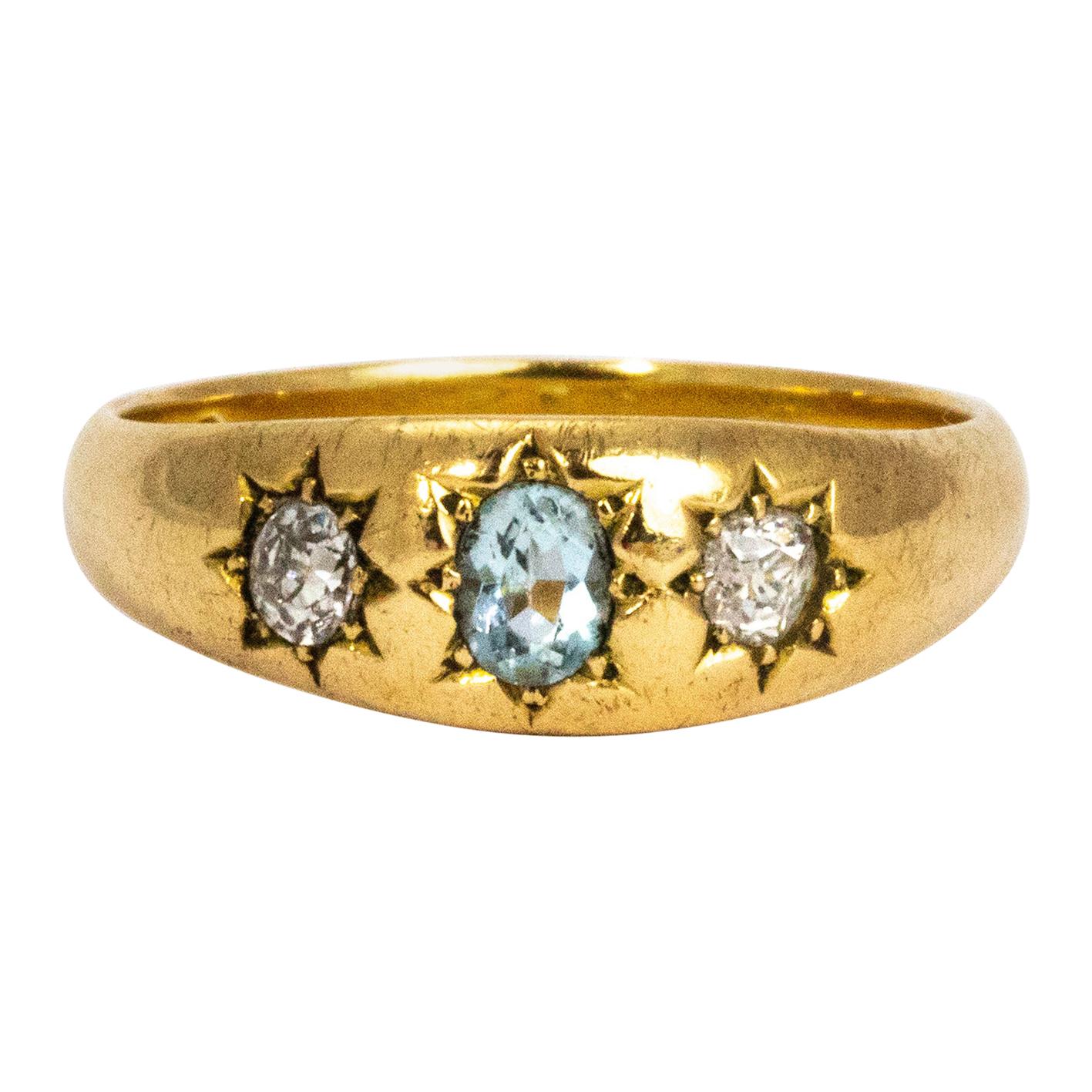 Late Victorian Diamond and Aqua 18 Carat Gold Gypsy Ring For Sale at ...