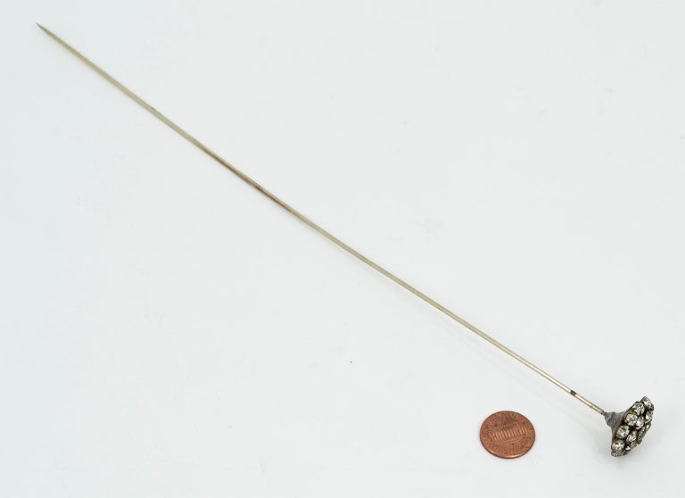 Late Victorian Extra Long Rhinestone Pavé Silver Hat Pin, 1890s For ...