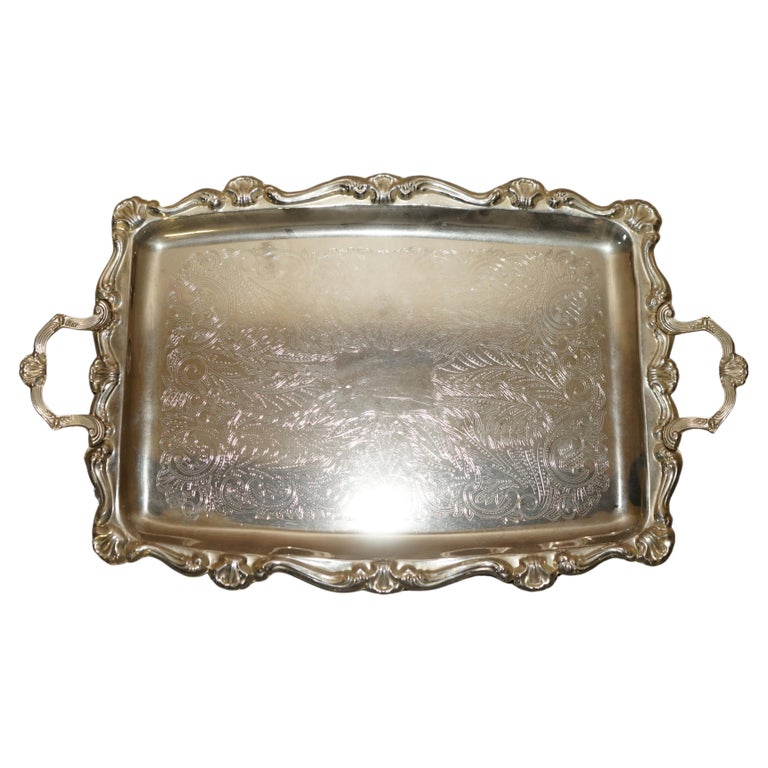 Late Victorian Hand Engraved Silver Plated Serving Tray Must See ...