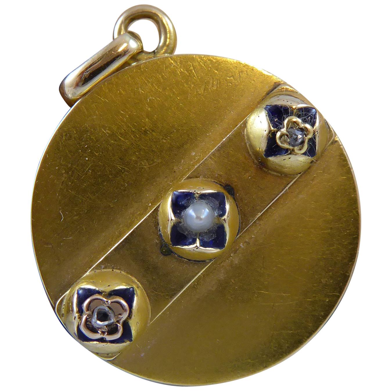 Victorian Black Enamel and Seed Pearl Gold Floral Locket at 1stDibs