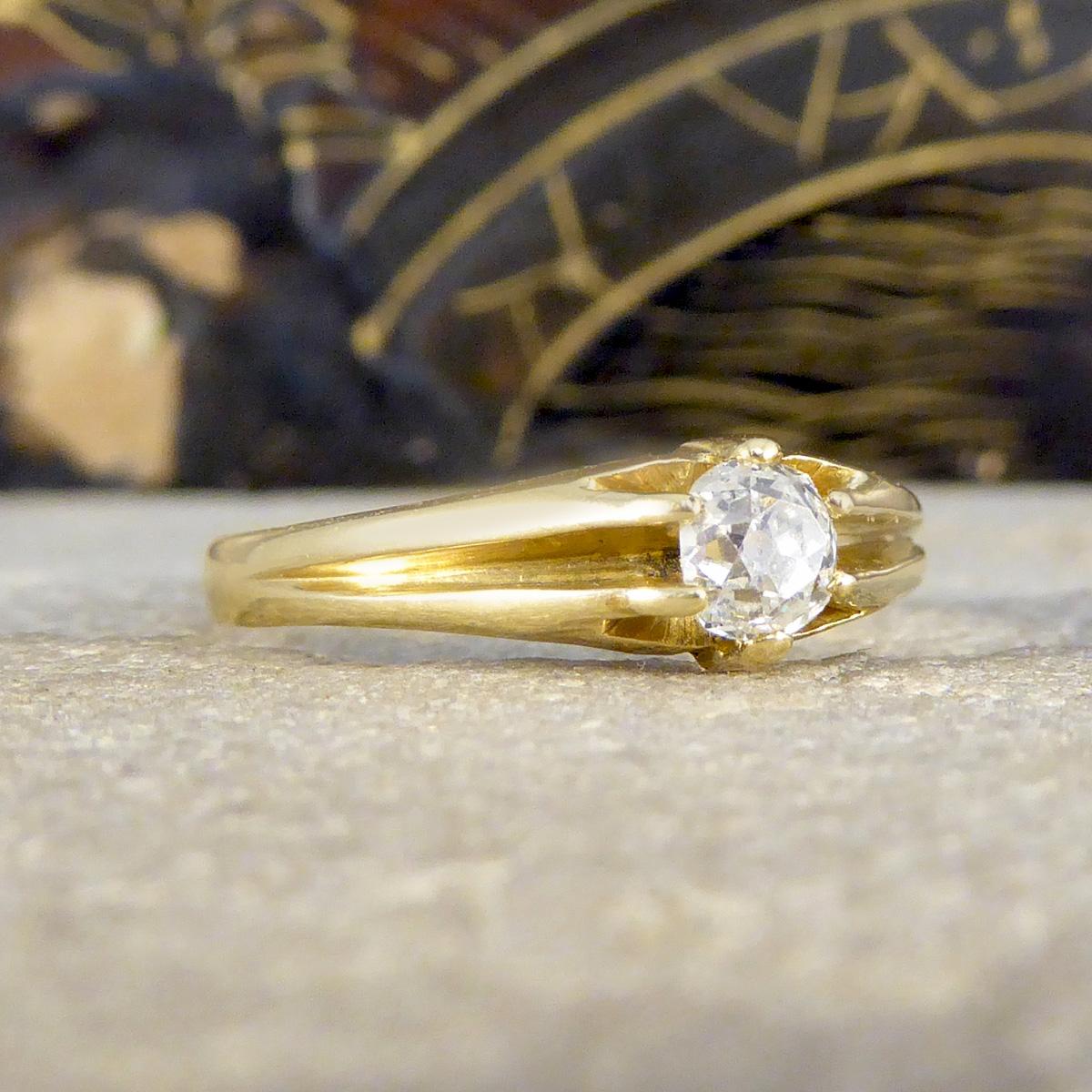 Late Victorian Old Cushion Cut Diamond Belcher set Ring in 18ct Yellow ...