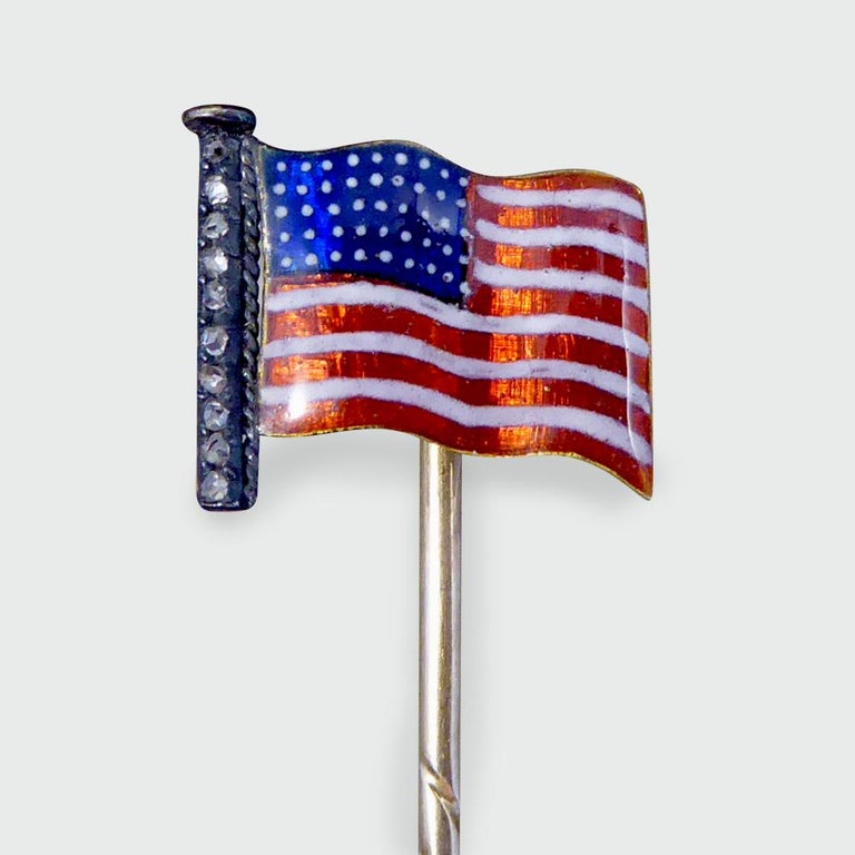 Late Victorian Quality Enamel American Flag Pin with Diamonds High ...