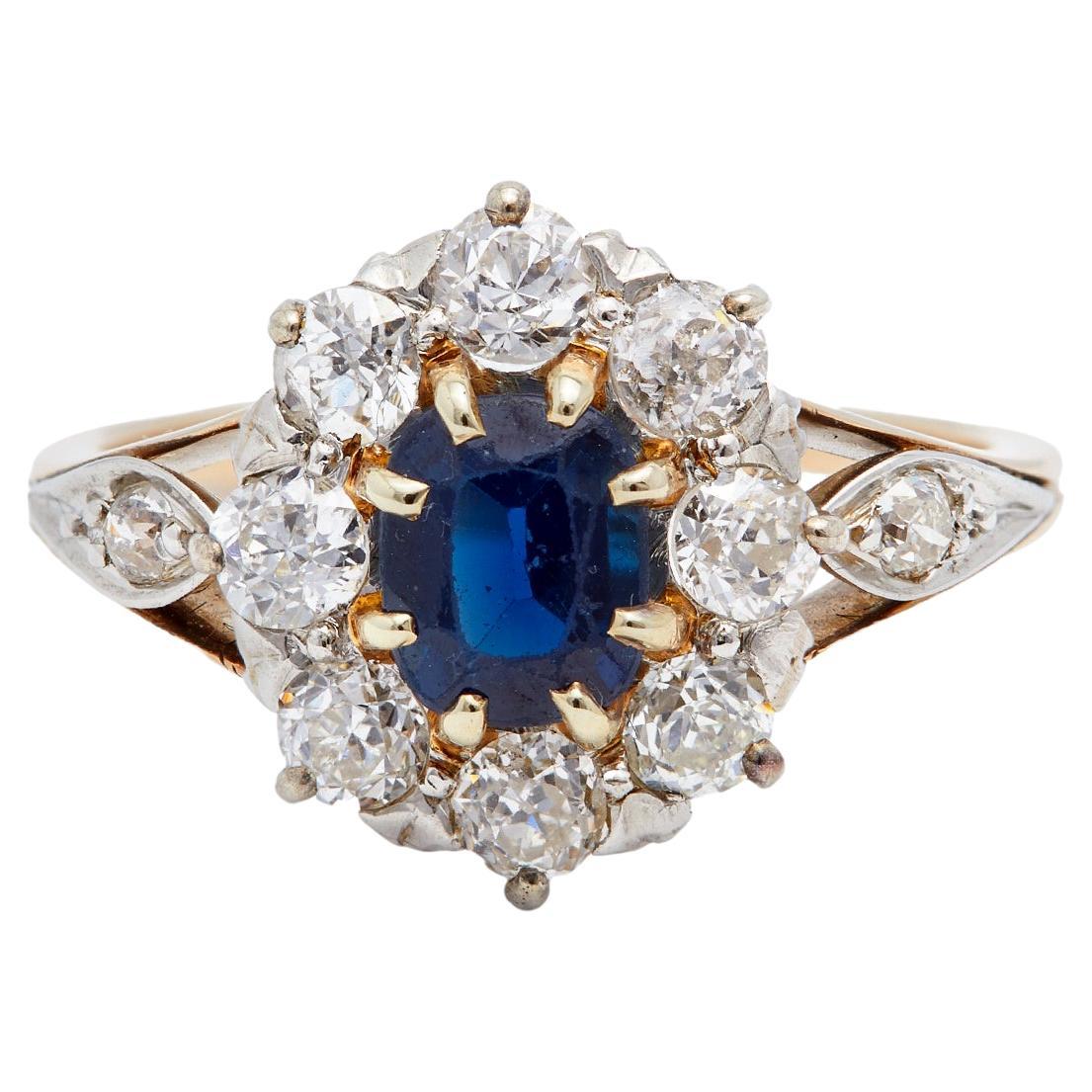 Late Victorian Star Sapphire and Diamond Silver 10k White Gold Cluster ...