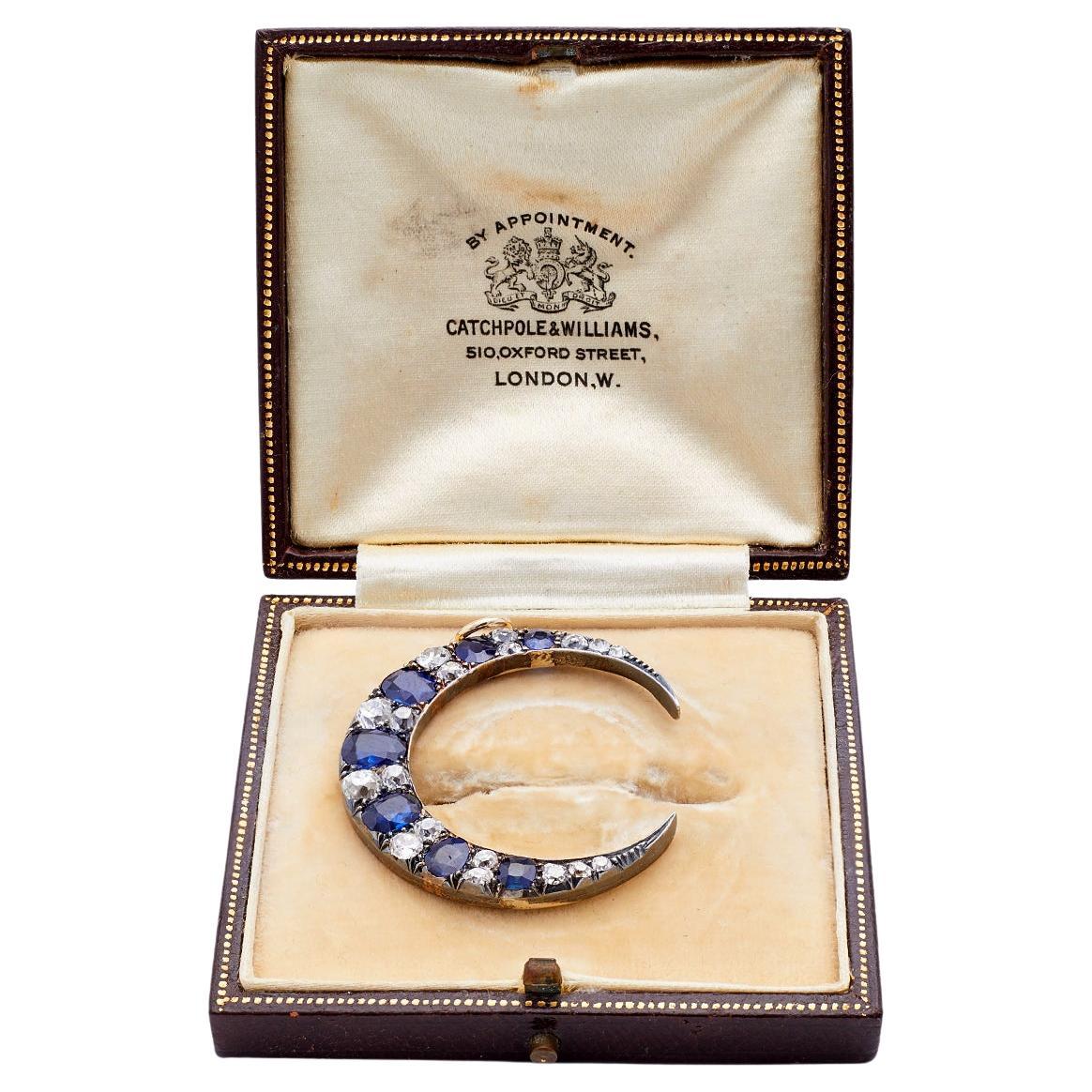 Antique Victorian Sapphire Diamond Crescent Moon Necklace at 1stDibs ...
