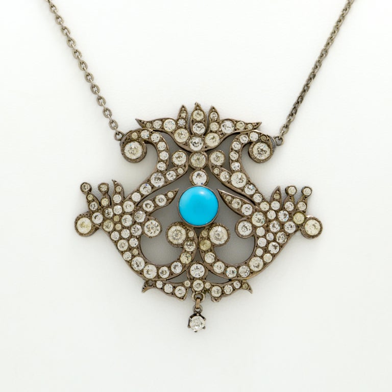 Late Victorian Silver and Paste and Blue Glass Pendant on Silver Oval ...