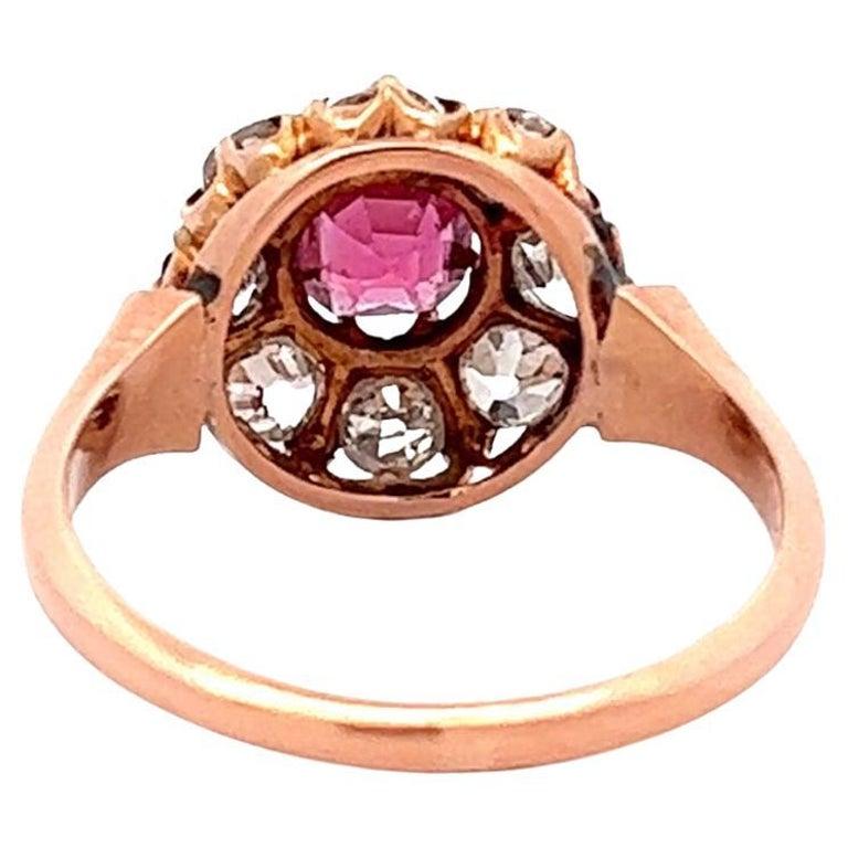 Late Victorian Spinel Diamond 18k Rose Gold Cluster Ring For Sale at ...