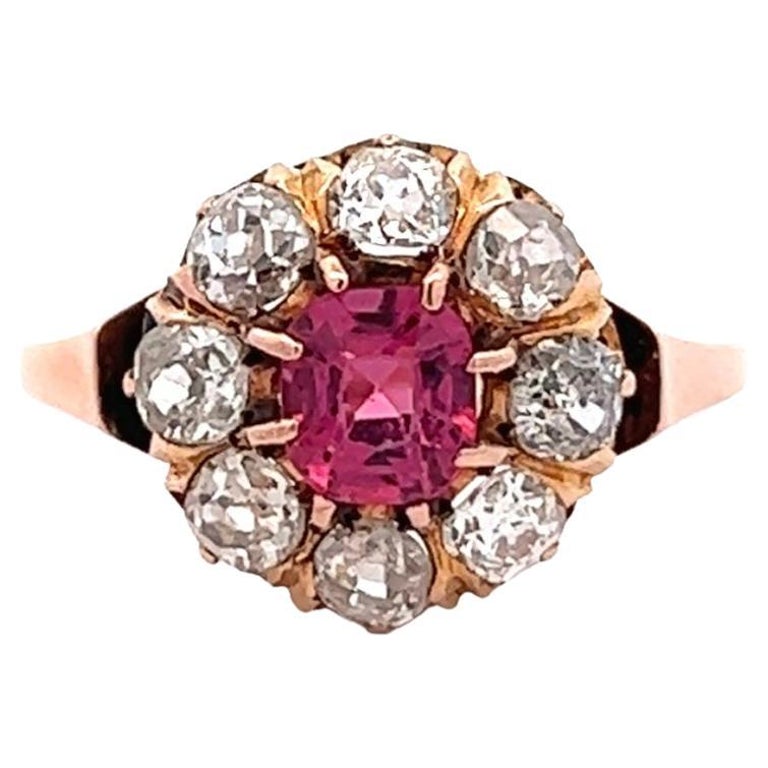 Late Victorian Spinel Diamond 18k Rose Gold Cluster Ring For Sale at ...