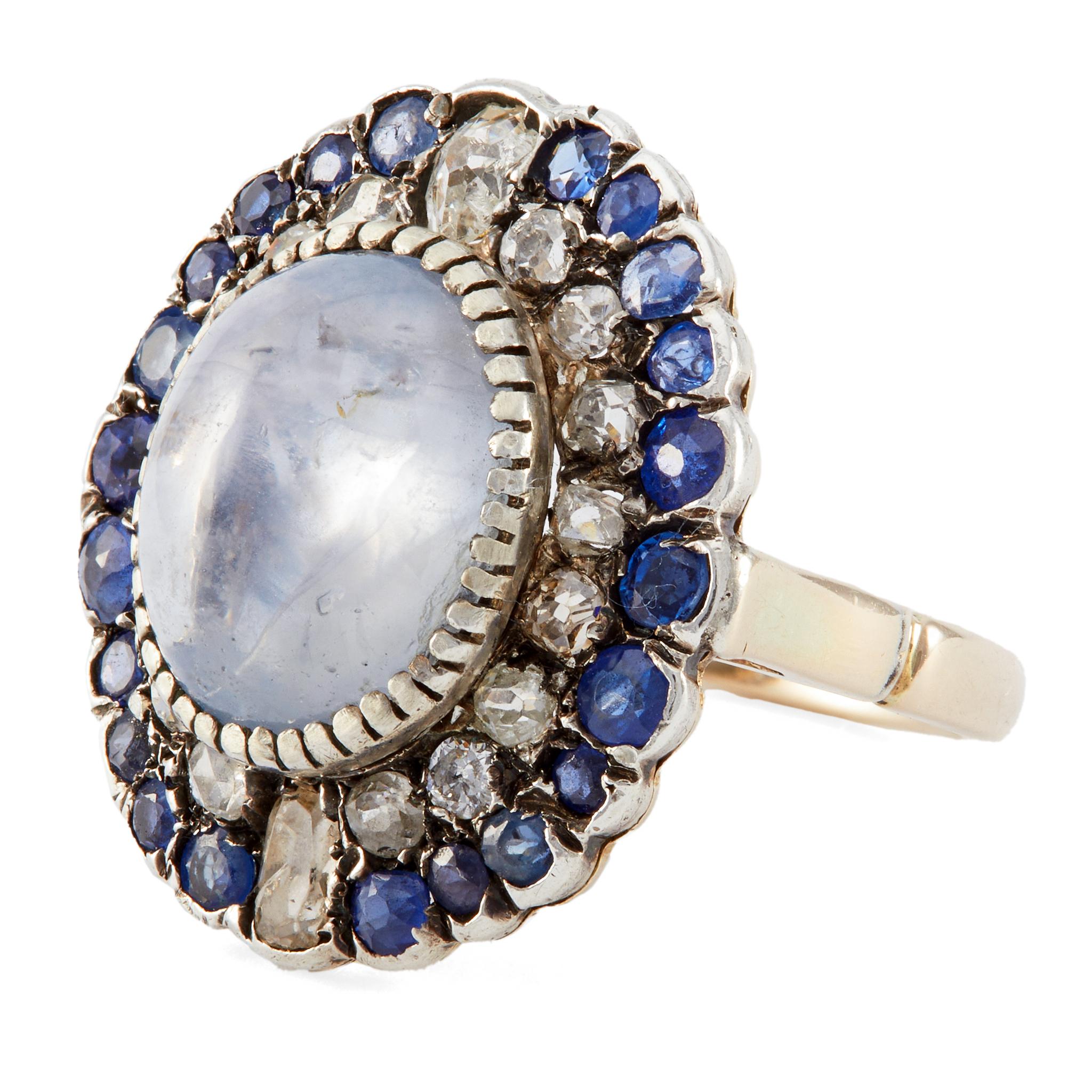 Late Victorian Star Sapphire and Diamond Silver 10k White Gold Cluster ...