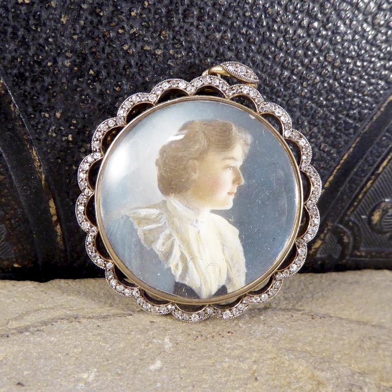 Late Victorian Superb Quality Diamond Set Portrait Pendant in Silver ...