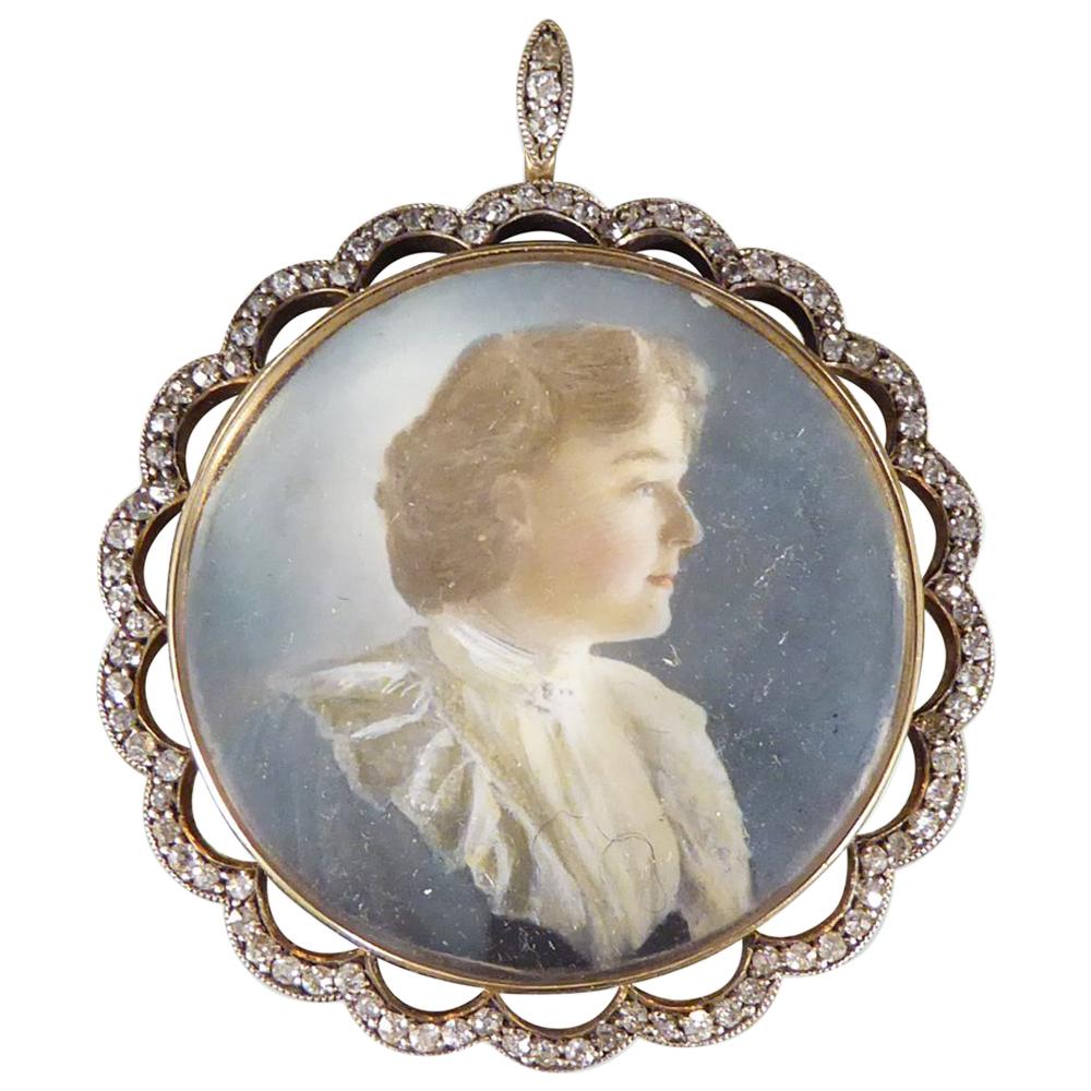 Late Georgian Gold and Painted Ivory Portrait Pendant For Sale at 1stDibs