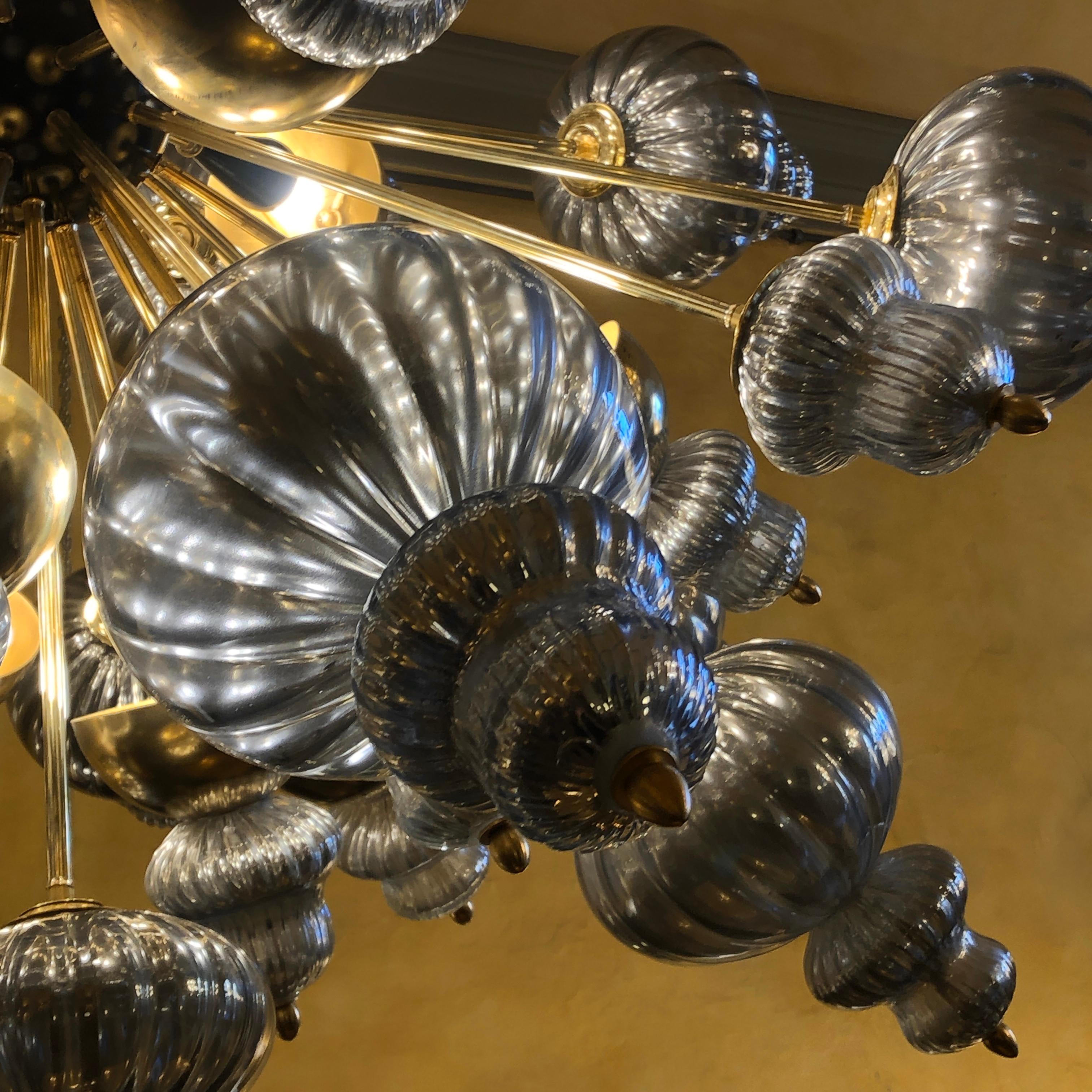Late 20th Century Large Brass Sputnik Chandelier w/ Silver Murano Glass ...