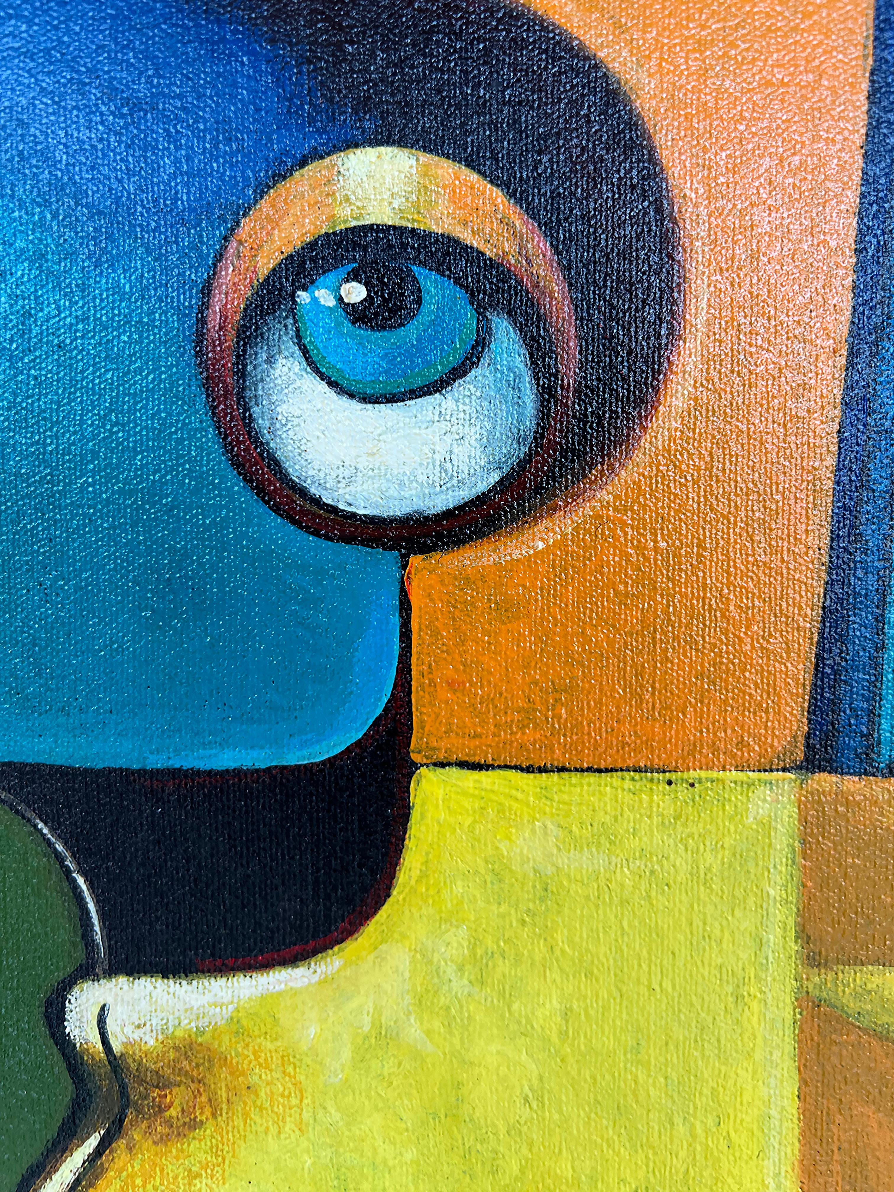 Latin American Cesar Caracas Abstract Two Masks Painting, Oil on Canvas ...