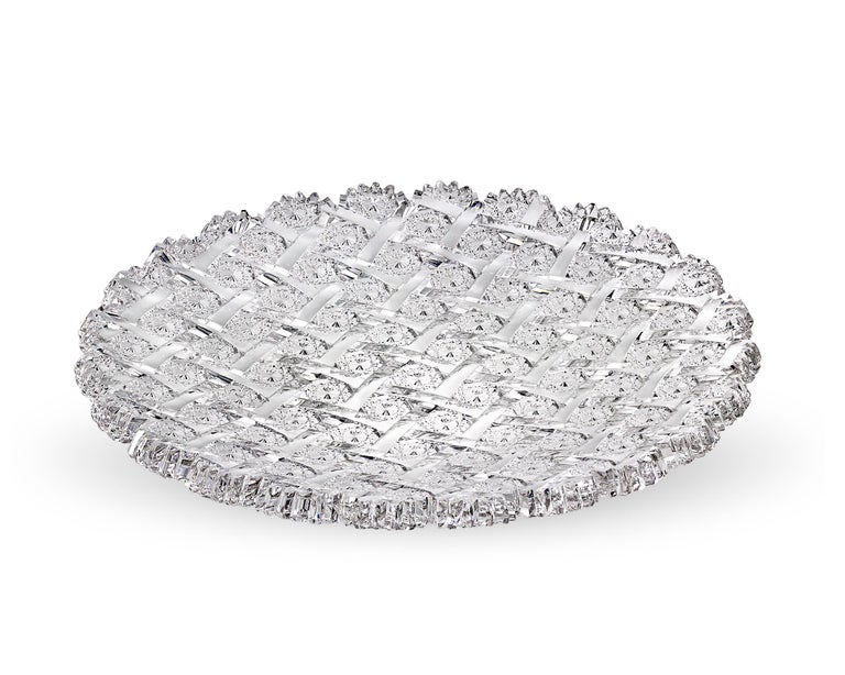 Lattice and Rosettes Cut Glass Tray by Hawkes For Sale at 1stDibs