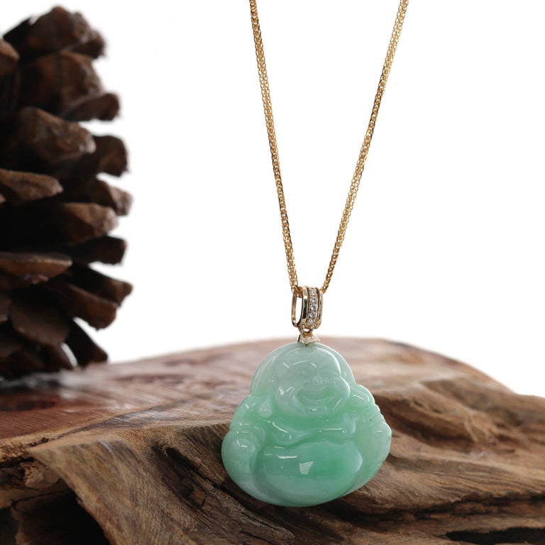 "Laughing Buddha" Burmese Jadeite Jade With 14k Yellow Gold VS1 Diamond ...