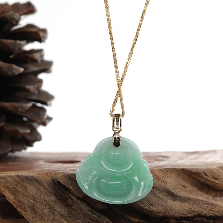 "Laughing Buddha" Burmese Jadeite Jade With 14k Yellow Gold VS1 Diamond ...