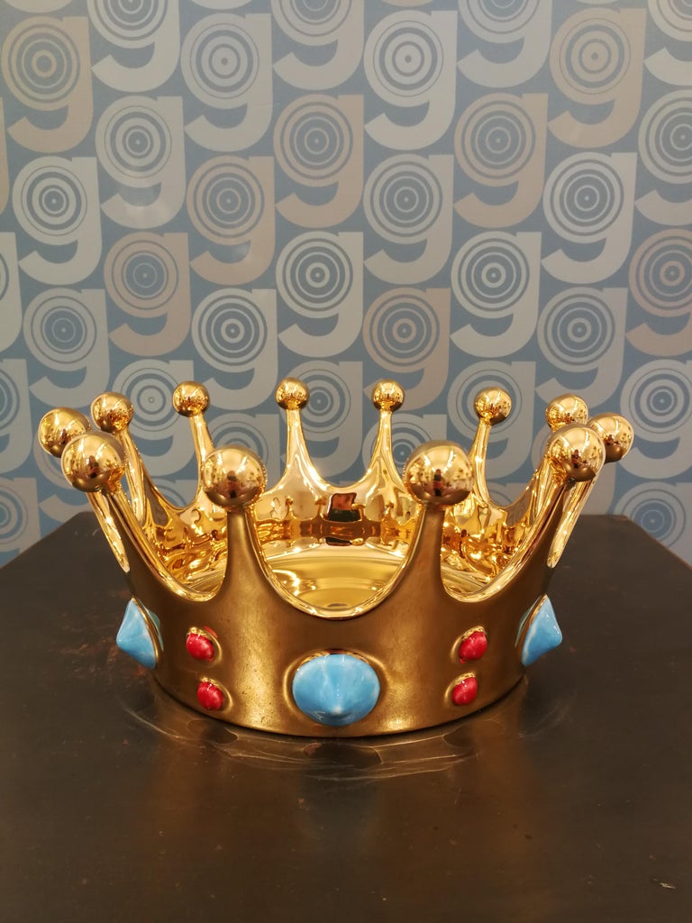 Modern Ceramica Gatti 1928 Crown Bowl Basket Handmade Ceramic Gold ...